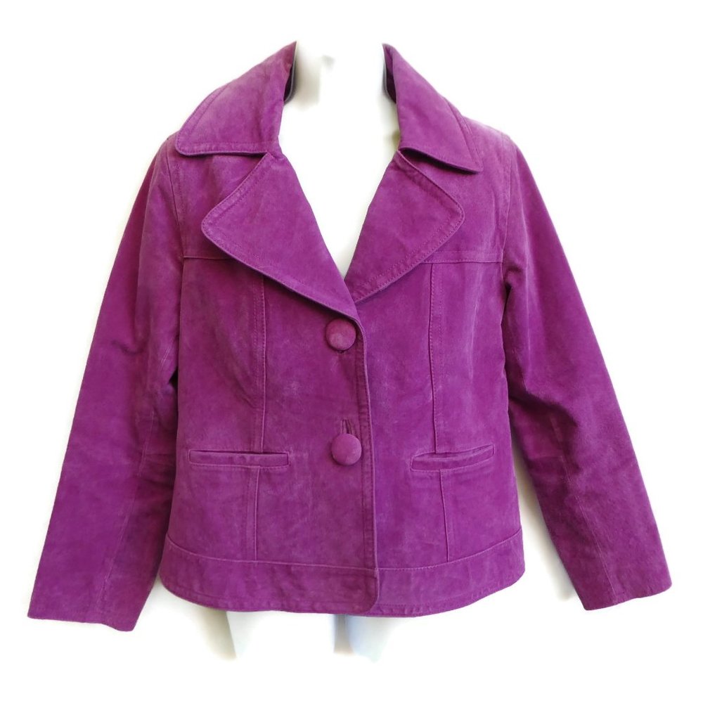 Chicos Suede Leather Jacket Raspberry Pink Poly Linin… - Gem